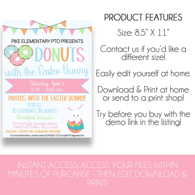 EDITABLE Donuts With the Easter Bunny Flyer | Easter Bunny Flyer With ...