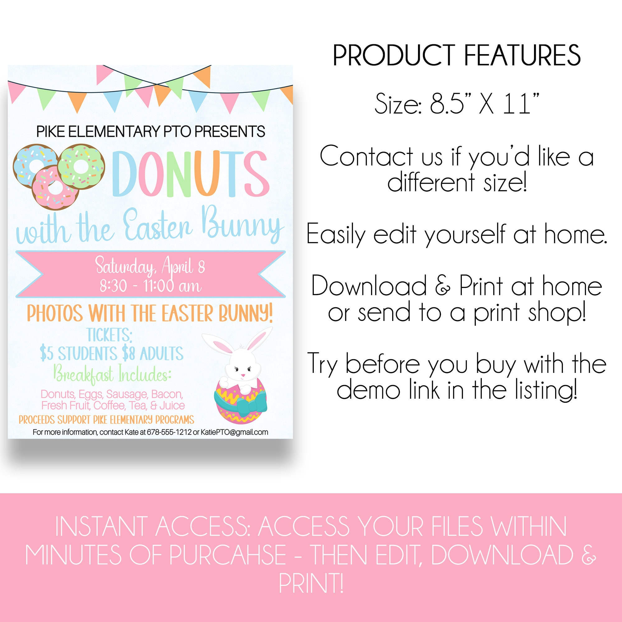 EDITABLE Donuts With the Easter Bunny Flyer | Easter Bunny Flyer With ...