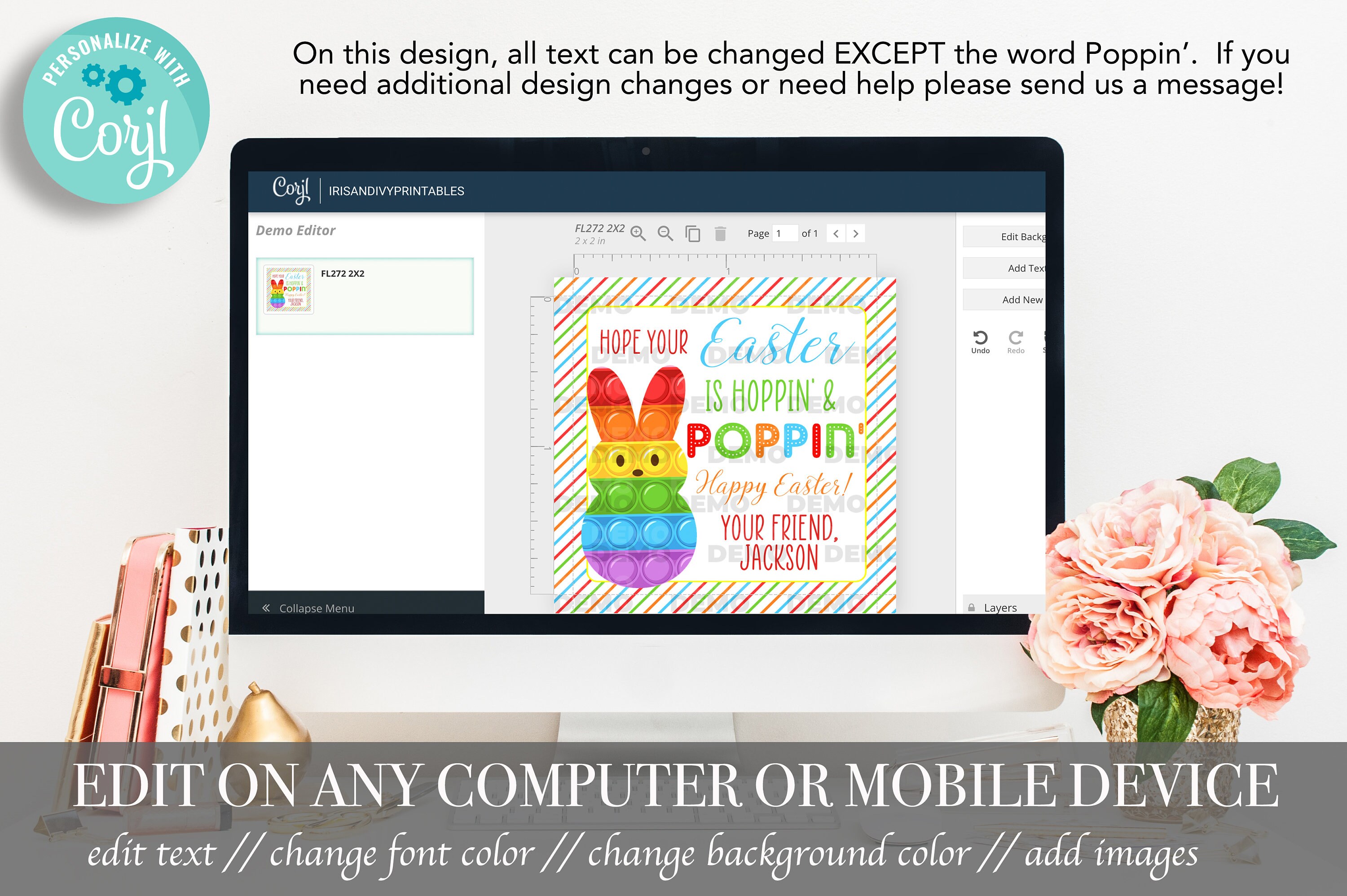 EDITABLE Bold Hope Your Easter is Hoppin' & Poppin' Kids Gift Tags ...