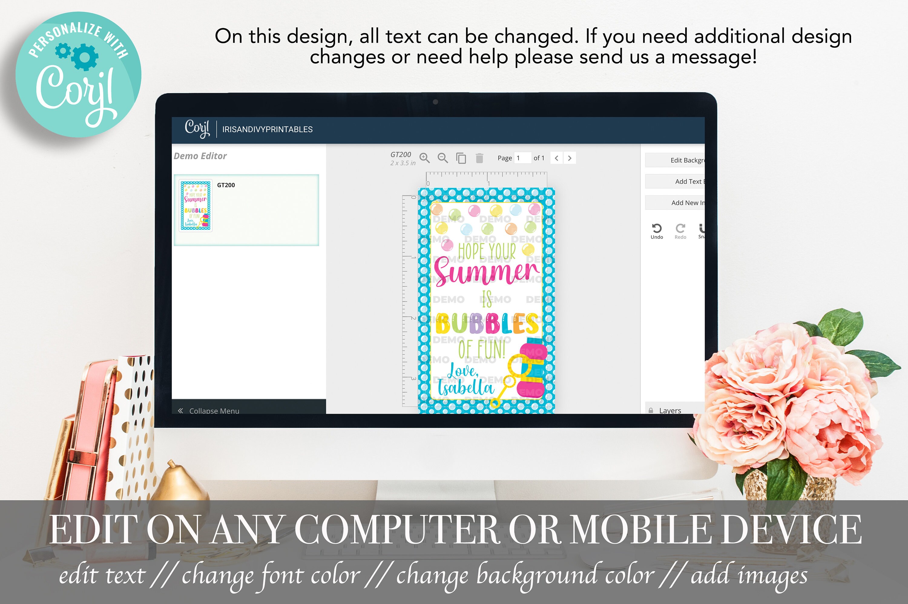 EDITABLE Hope Your Summer is Bubbles of Fun Rectangle Gift - Etsy