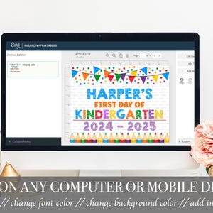 Editable Bright First Day of Kindergarten First Day of School Sign ...