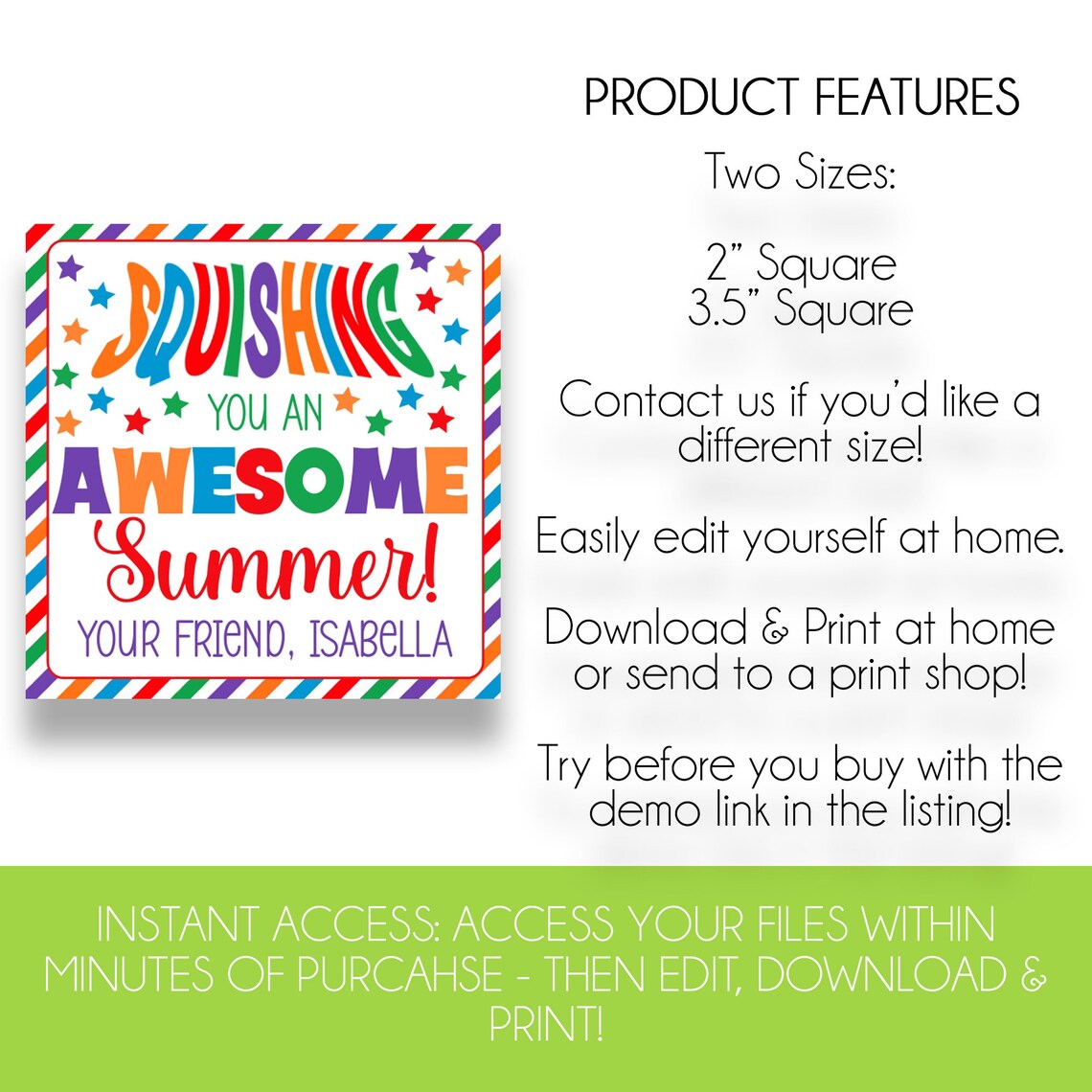EDITABLE Squishing You an Awesome Summer Kids Gift Tag | Squish Toy ...