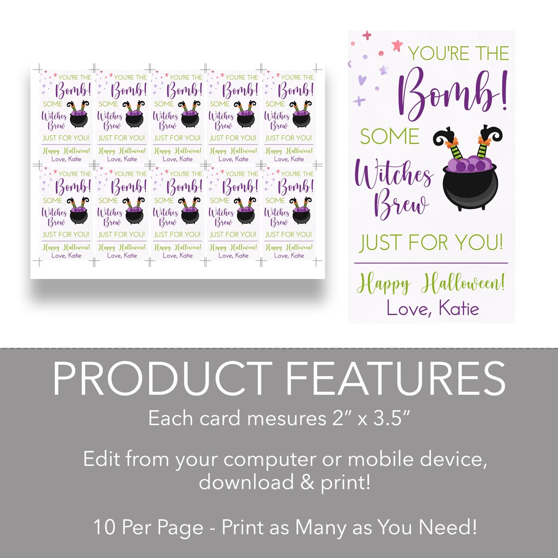 EDITABLE Witches Brew Halloween Gift Tags| Your the Bomb Witch Feet ...