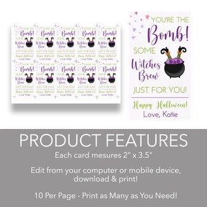 EDITABLE Witches Brew Halloween Gift Tags| Your the Bomb Witch Feet ...