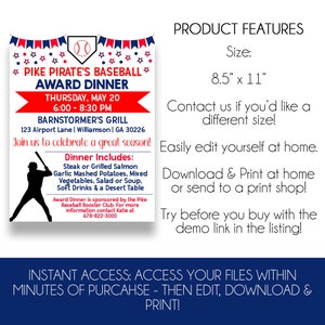 EDITABLE Baseball Awards Dinner Flyer | Award Dinner Invitation ...