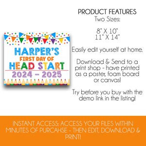 Editable Bright First Day of Head Start First Day of School Sign ...