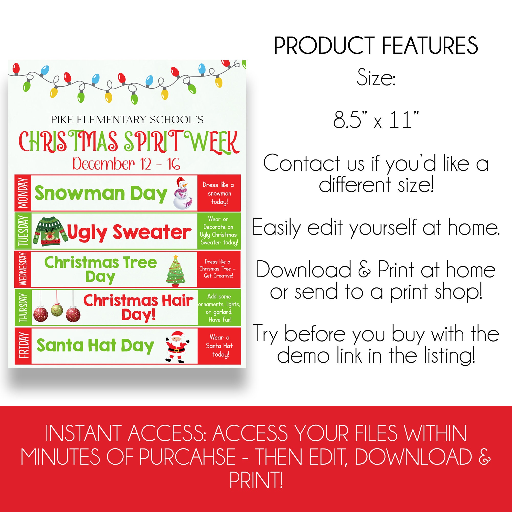 EDITABLE Christmasl Spirit Week Flyer Printable Winter - Etsy