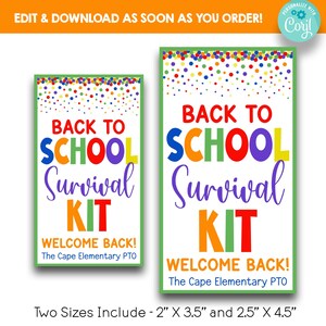 EDITABLE Bright Back to School Survival Kit Tags | Kid's First Day of ...