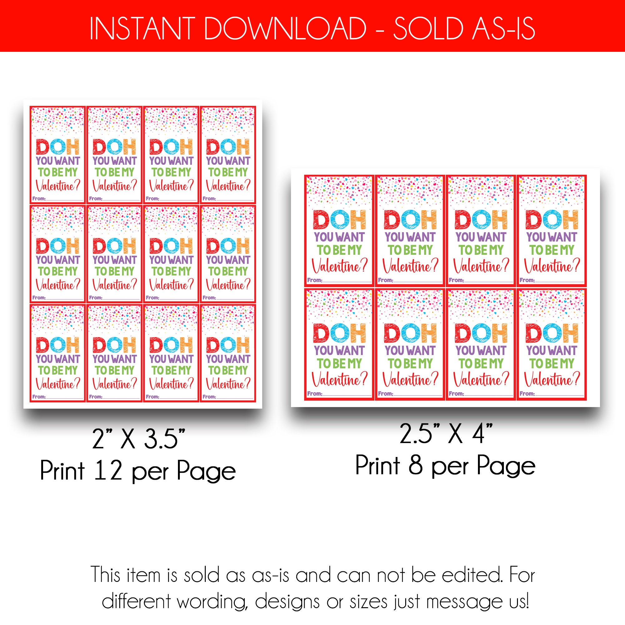 INSTANT DOWNLOAD | Doh You Want to Be My Valentine Kid's Treat Tags ...