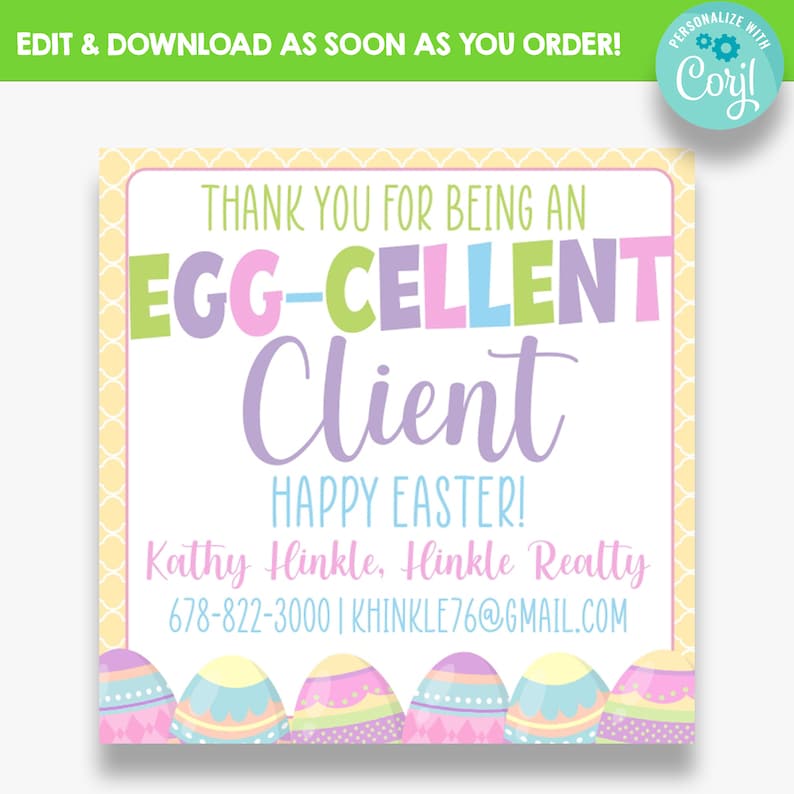 EDITABLE Thanks for Being an Egg-cellent Client Easter Gift Tags ...