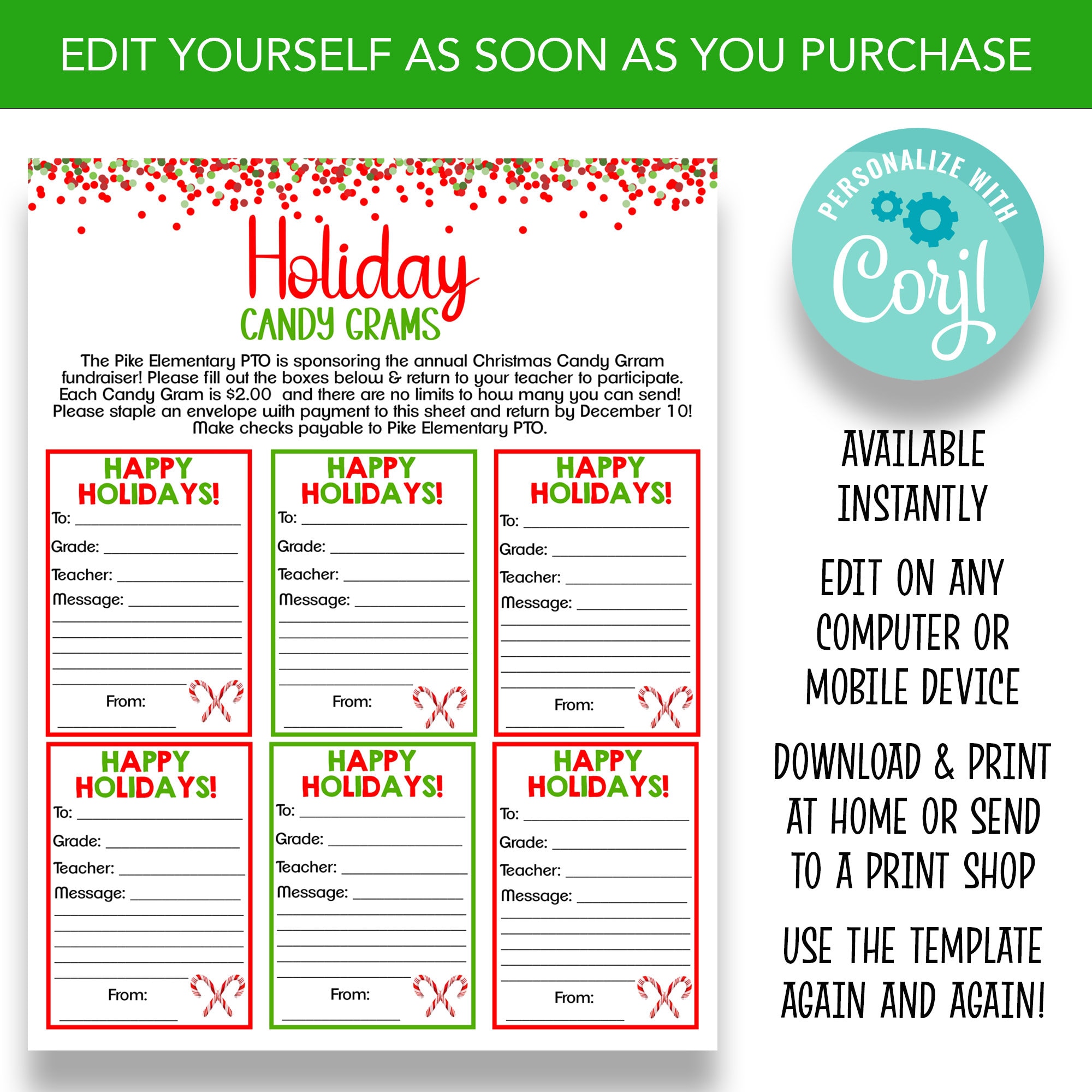 EDITABLE Holiday Candy Gram Flyer Candy Cane Sale Flyer - Etsy
