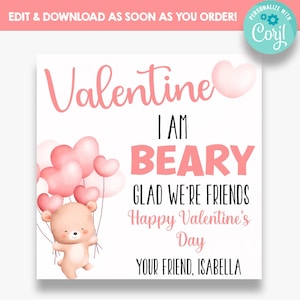 EDITABLE I'm Beary Glad We're Friends Valentine Gift Tags | Gummy Bear ...