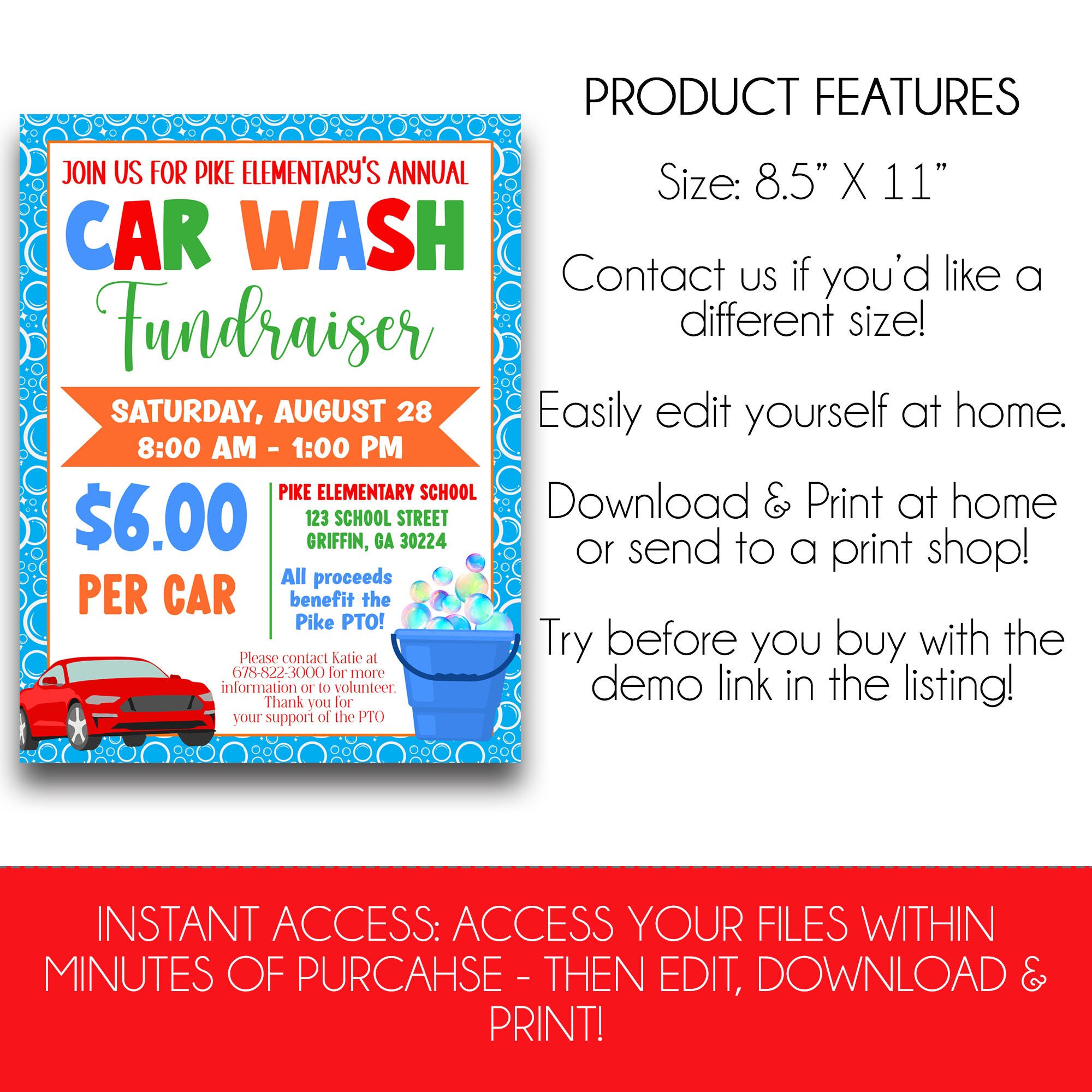 EDITABLE Car Wash Fundraiser Flyer | Printable Car Wash Fundraiser Sign ...