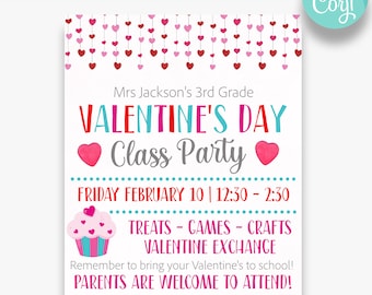 EDITABLE Class Valentine Party Flyer | School Valentine's Day Party ...