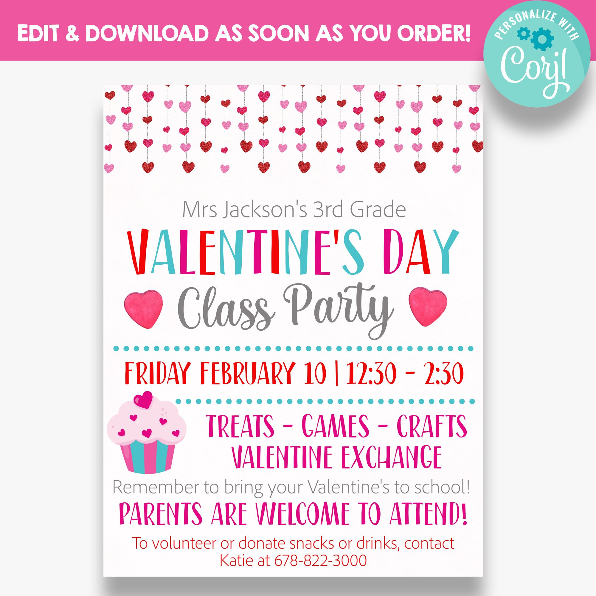 EDITABLE Class Valentine Party Flyer | School Valentine's Day Party ...