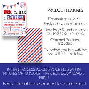 EDITABLE Red, White & Boom 4th of July Party Invitation | Fourth of ...
