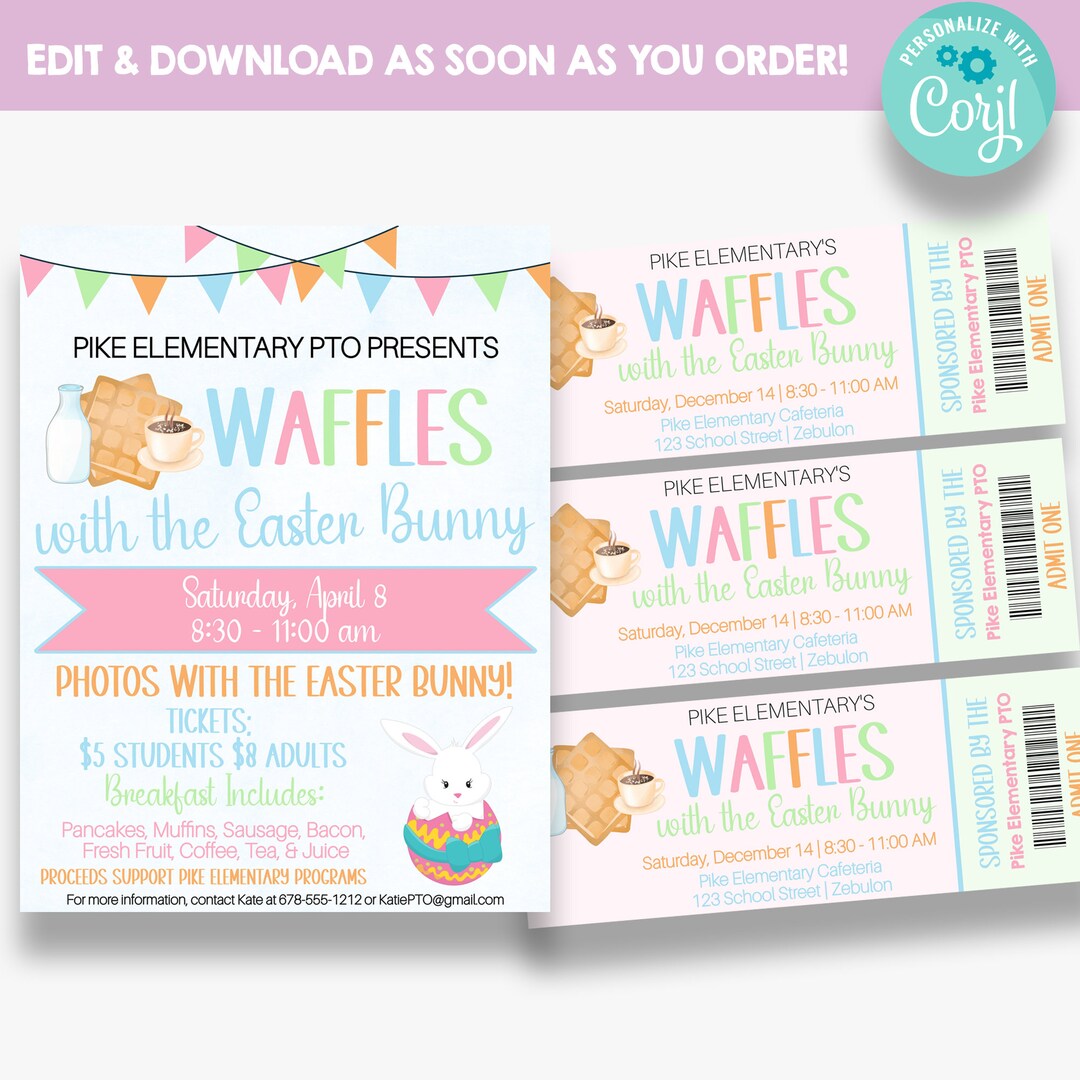 EDITABLE Waffles With the Easter Bunny Flyer | Easter Bunny Flyer With ...