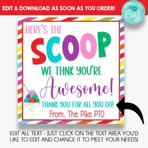 EDITABLE Here's the Scoop We Think You're Awsome Ice Cream Appreciation ...