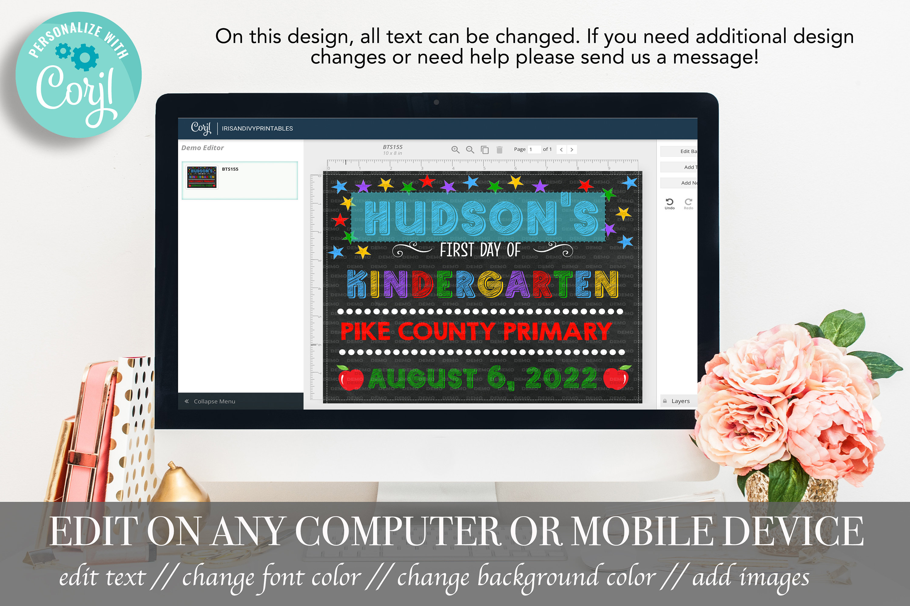 Editable Personalized First Day of Kindergarten Grade Sign - Etsy