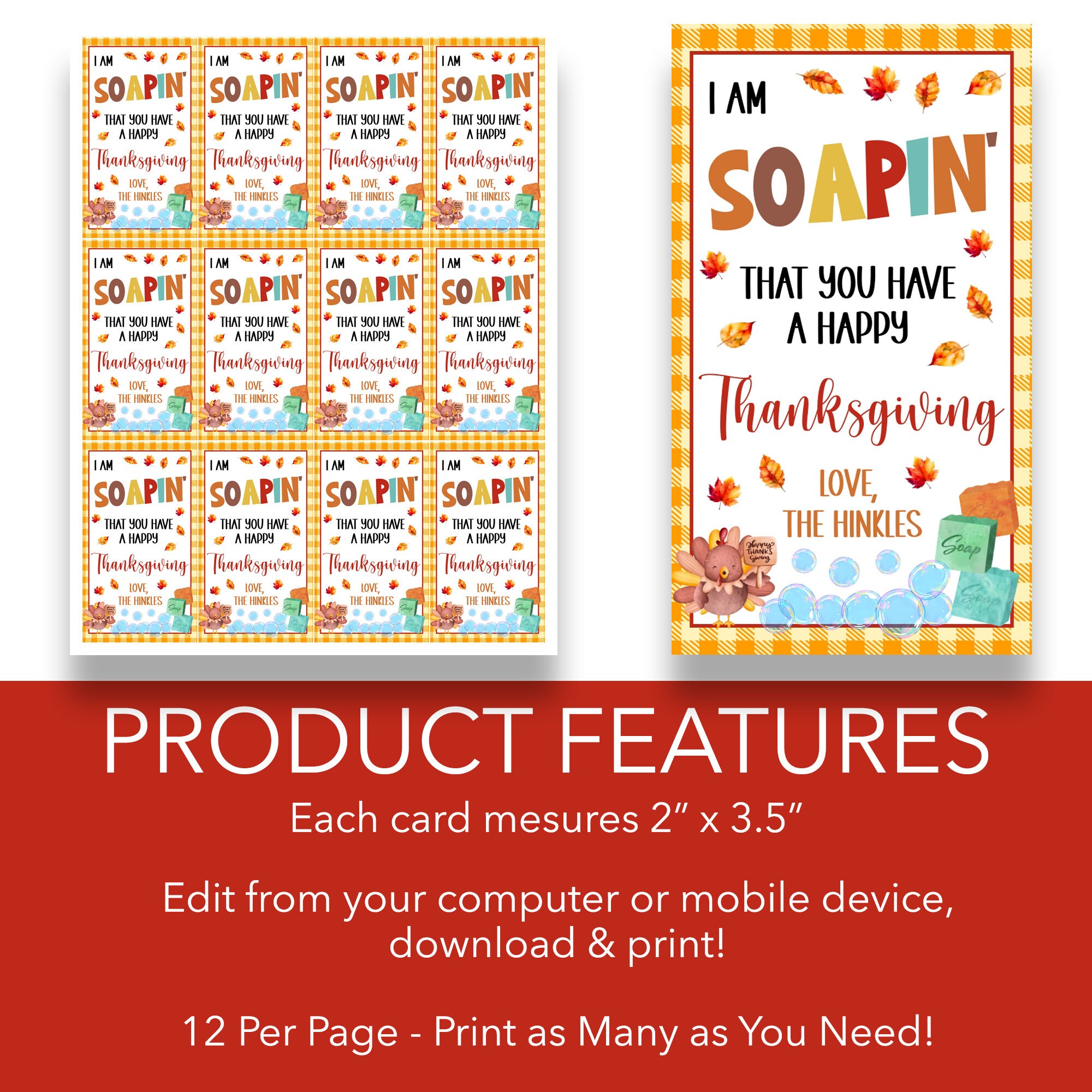 EDITABLE Soapin' You Have a Happy Thanksgiving Gift Tags - Etsy