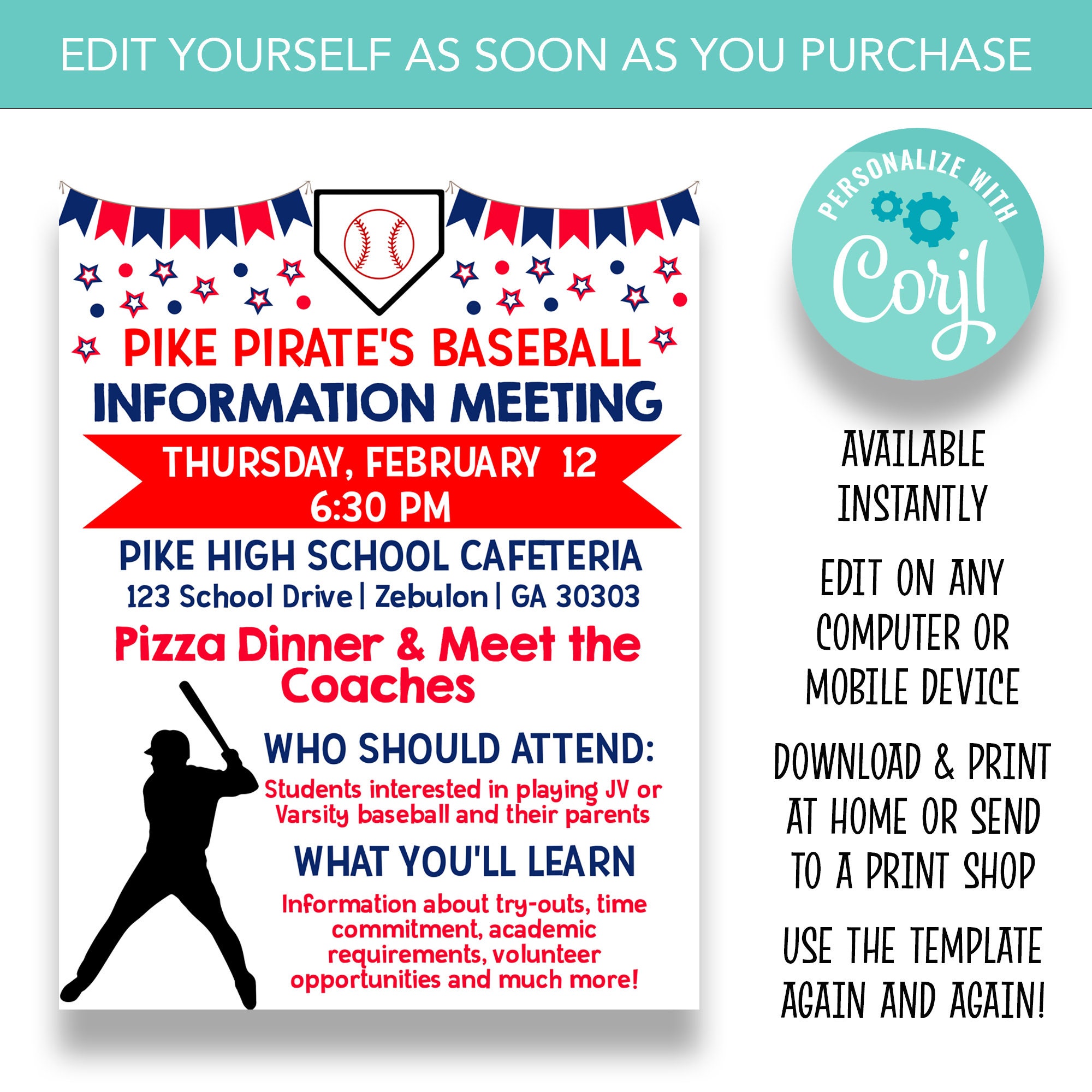 EDITABLE Baseball Information Meeting Flyer Baseball Team - Etsy