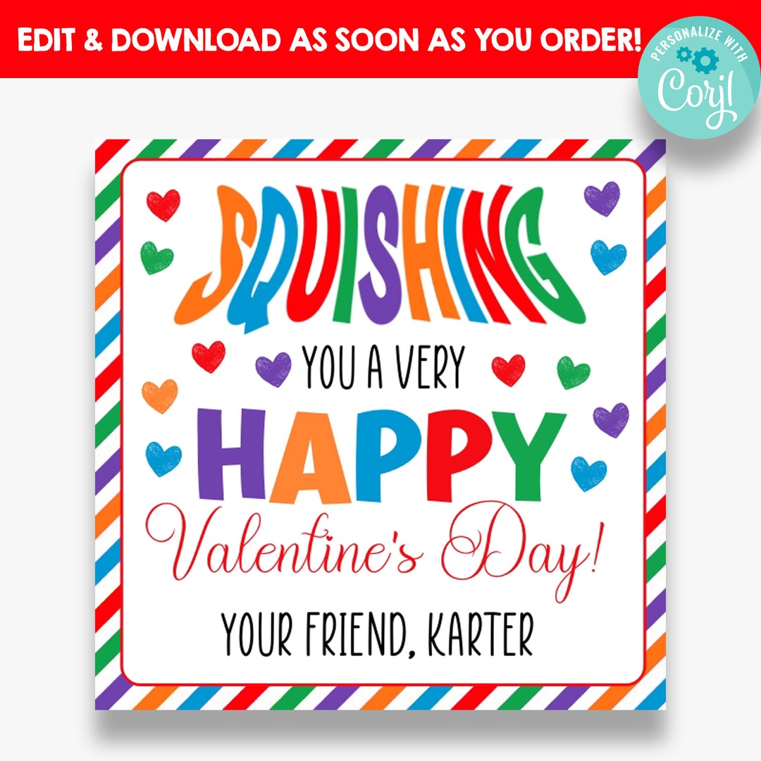 EDITABLE Squish Toy Valentine Tags | Squising You a Happy Valentine's ...
