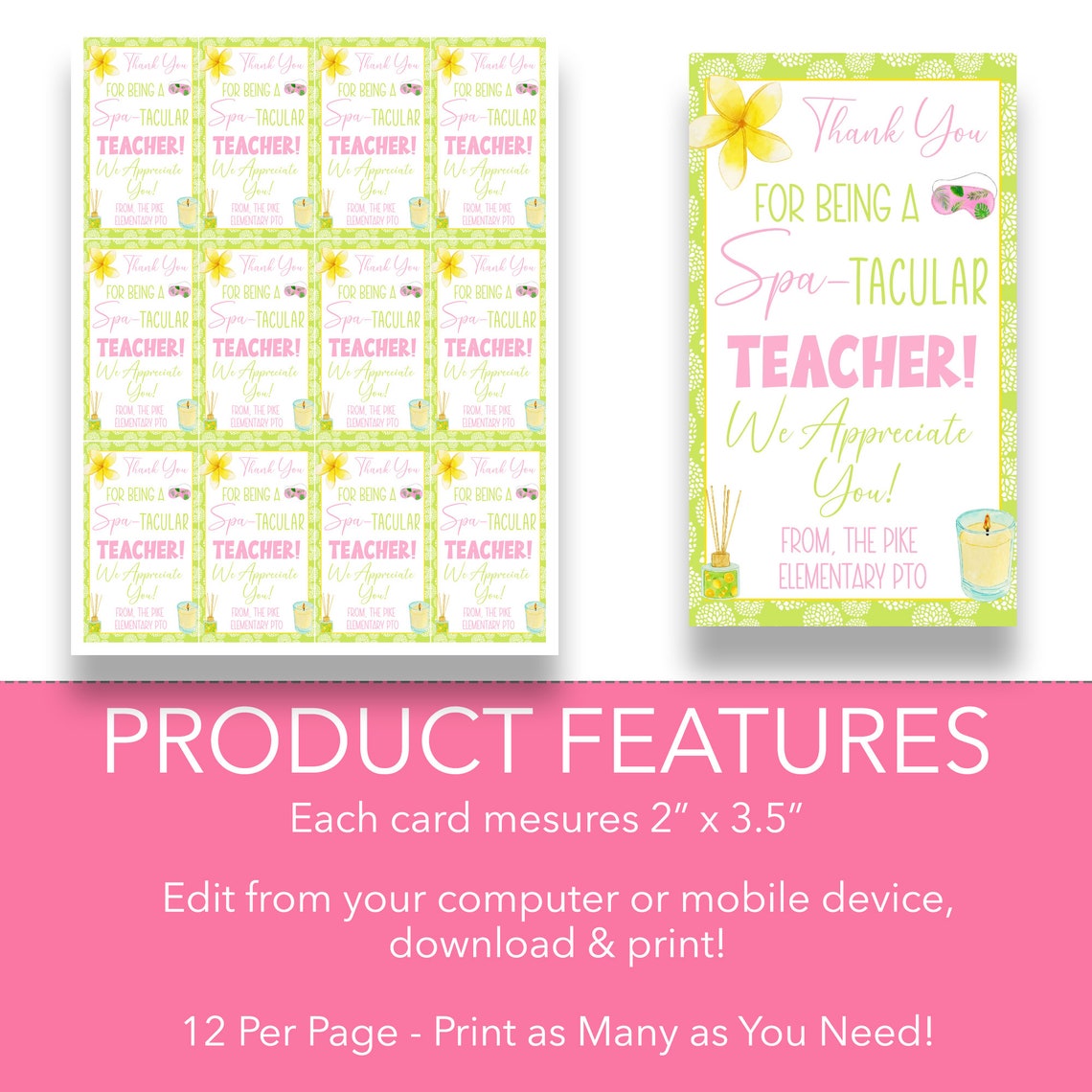 EDITABLE Thank You for Being a Spa-tacular Teacher Rectangle - Etsy