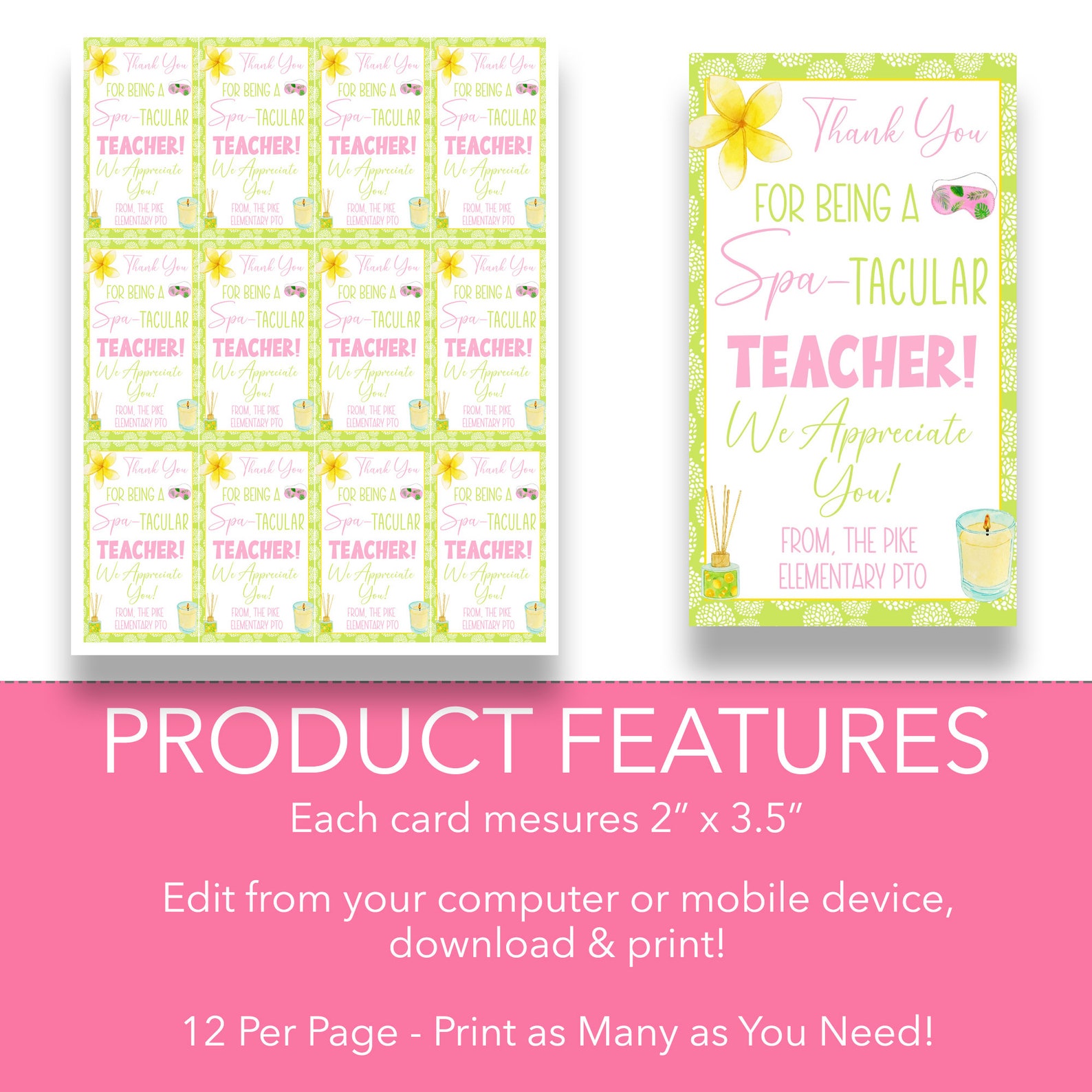 EDITABLE Thank You for Being a Spa-tacular Teacher Rectangle - Etsy