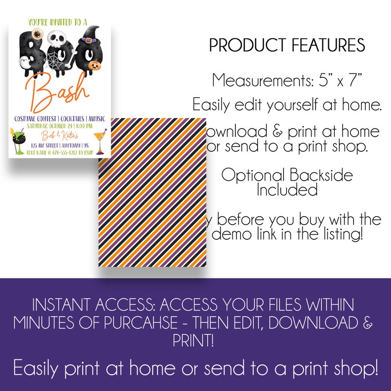 Editable Boo Bash Halloween Party Invitation Printable - Etsy