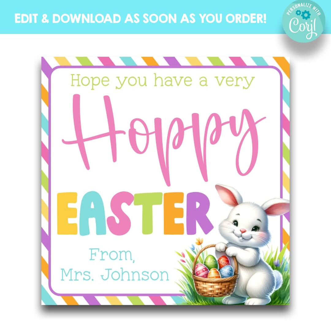 EDITABLE Wishing You a Hoppy Easter Gift Tags | Easter Bunny Treat Bag ...