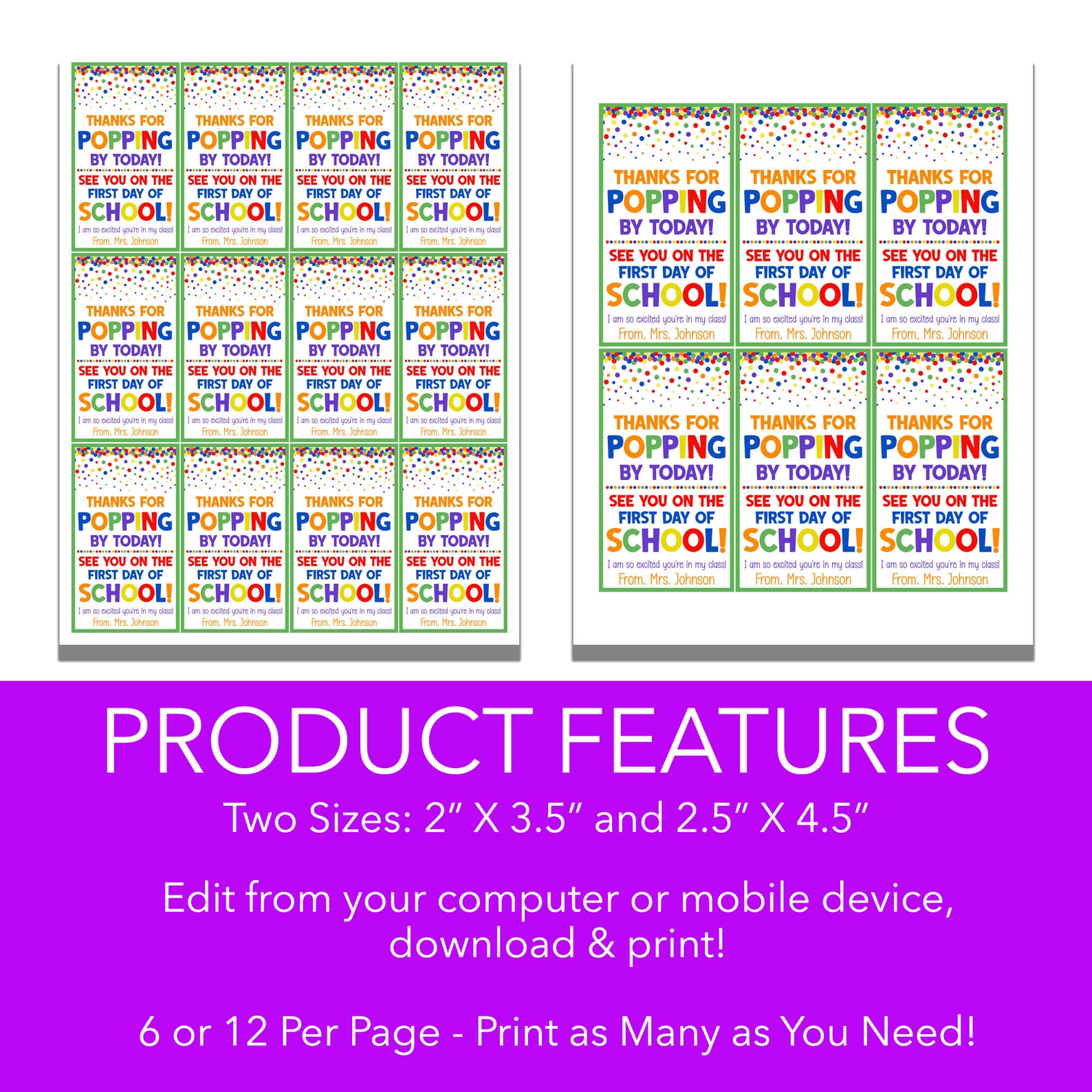 EDITABLE Back to School Open House Treat Tags | Thanks for Popping by ...