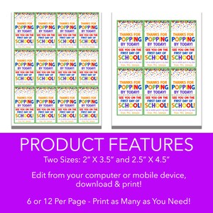 EDITABLE Back to School Open House Treat Tags | Thanks for Popping by ...