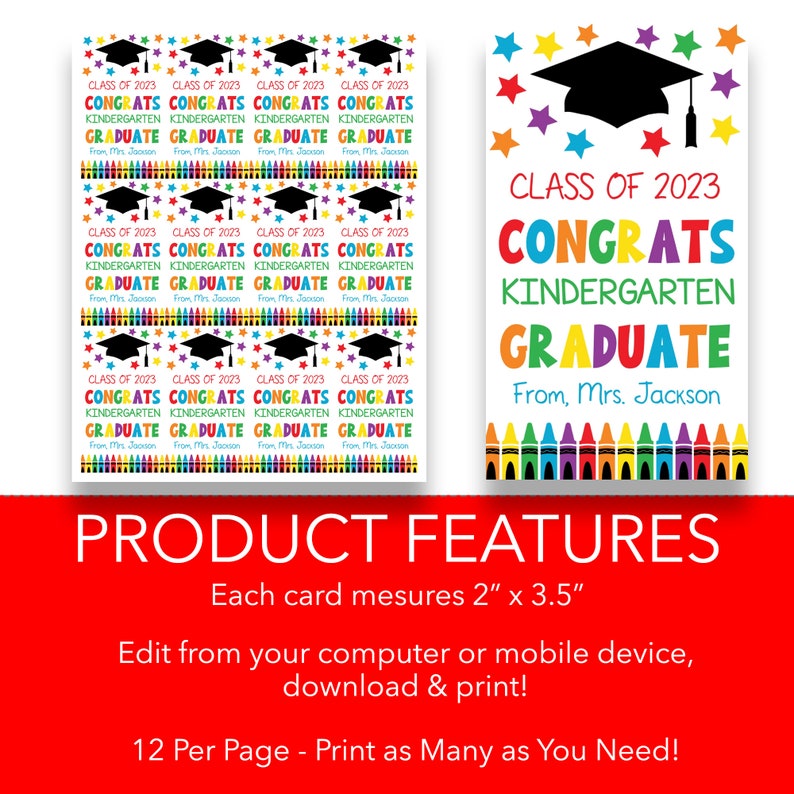 EDITABLE Congrats Kindergarten Graduate Rectangle Gift Tags - Etsy