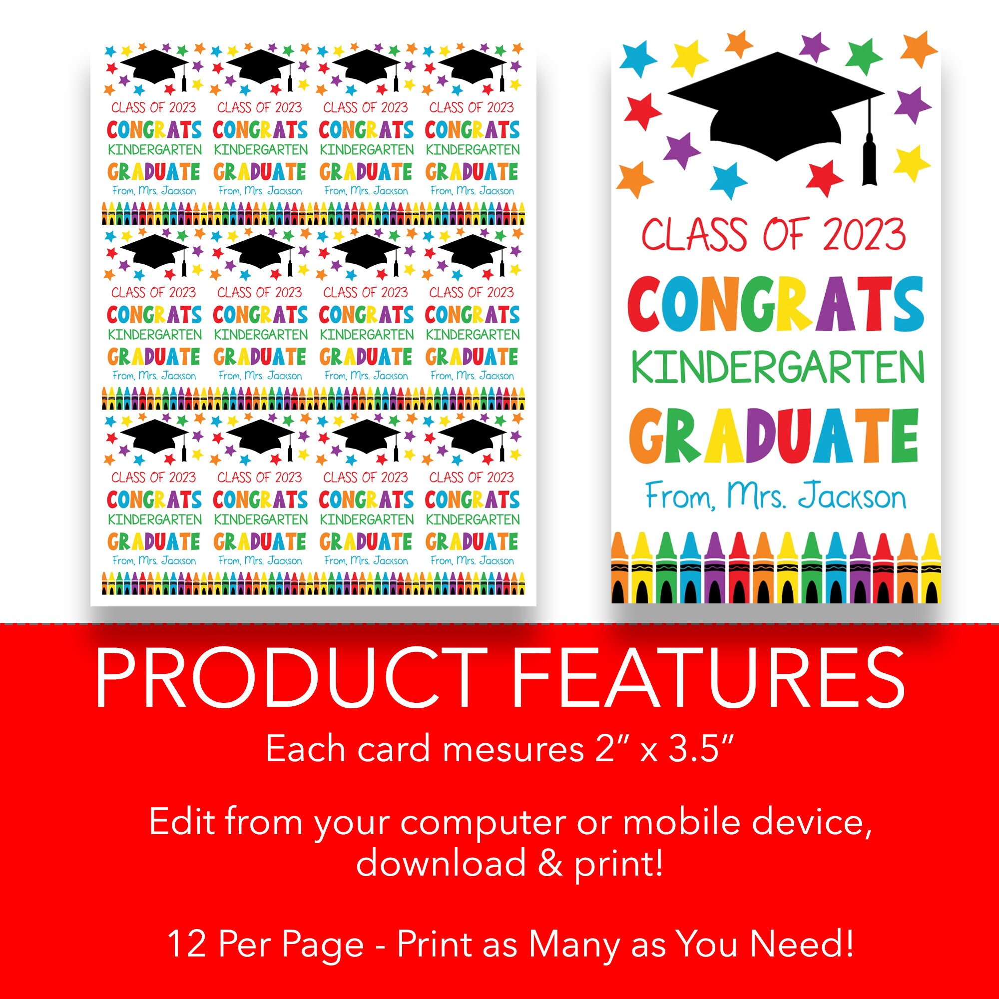 EDITABLE Congrats Kindergarten Graduate Rectangle Gift Tags ...