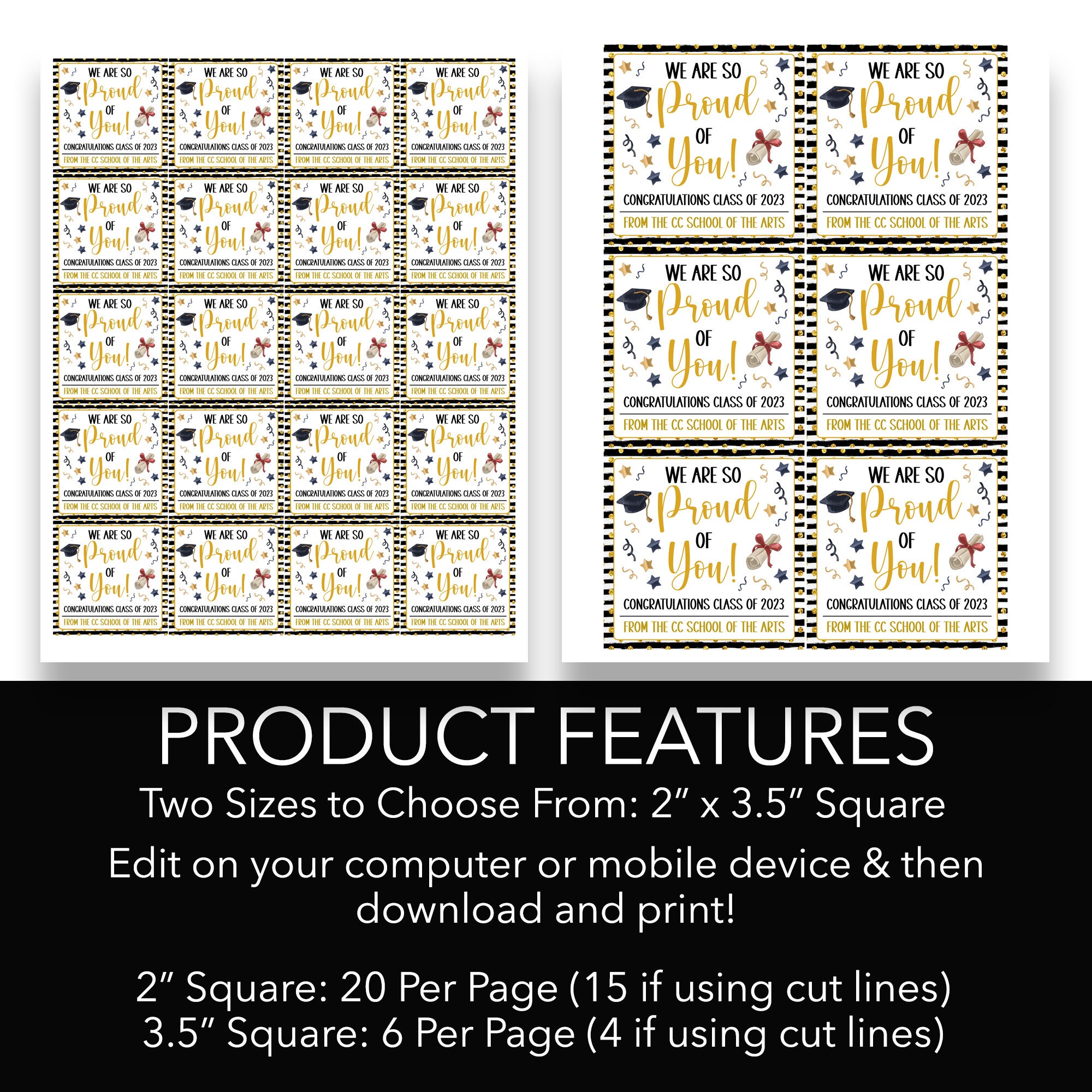 EDITABLE Graduation Square Gift Tags Class of 2023 Favor - Etsy