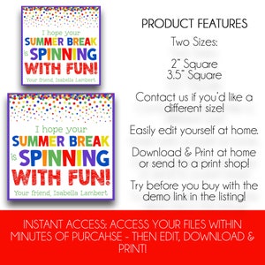 EDITABLE Bright I Hope Your Summer Break is Spinning With Fun Treat Bag ...