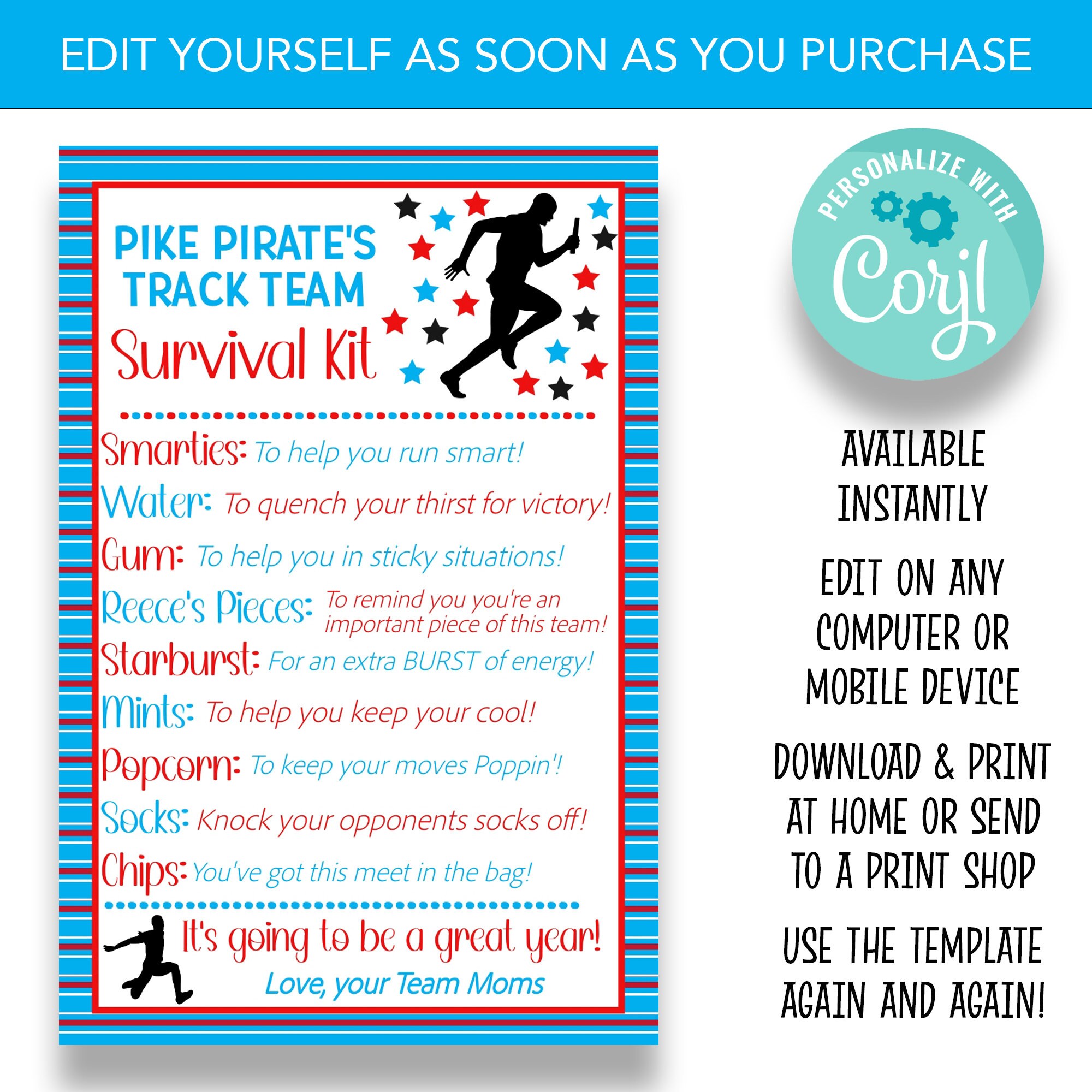EDITABLE Track Team Survival Kit Gift Tag | Track Survival Kit Favor ...