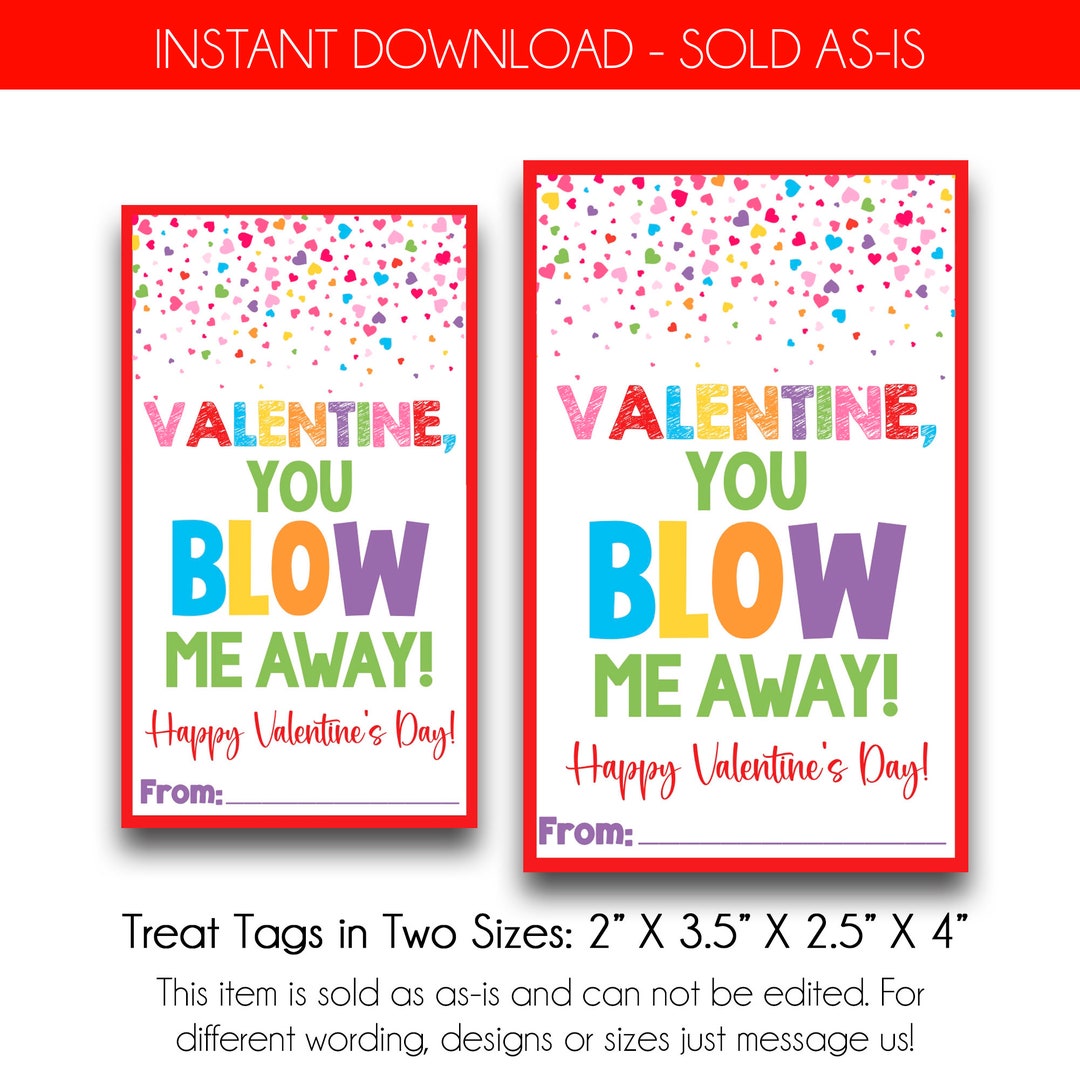 INSTANT DOWNLOAD | You Blow Me Away Kid's Valentine's Day Treat Tags ...