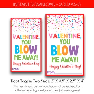 INSTANT DOWNLOAD | You Blow Me Away Kid's Valentine's Day Treat Tags ...
