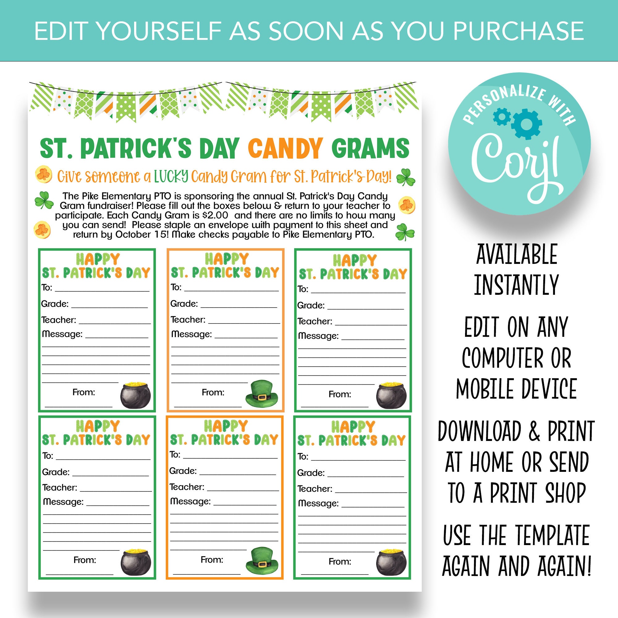 EDITABLE St. Patrick's Day Candy Gram Flyer St. - Etsy