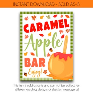 INSTANT DOWNLOAD | Caramel Apple Bar Sign | DIY Caramel Apple Bar Party ...