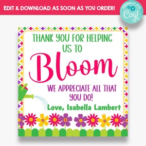 EDITABLE Thank You for Helping Us Bloom Square Gift Tags | End of Year ...