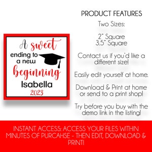 EDITABLE A Sweet Ending to a New Beginning Squre Graduation Favor Tags ...