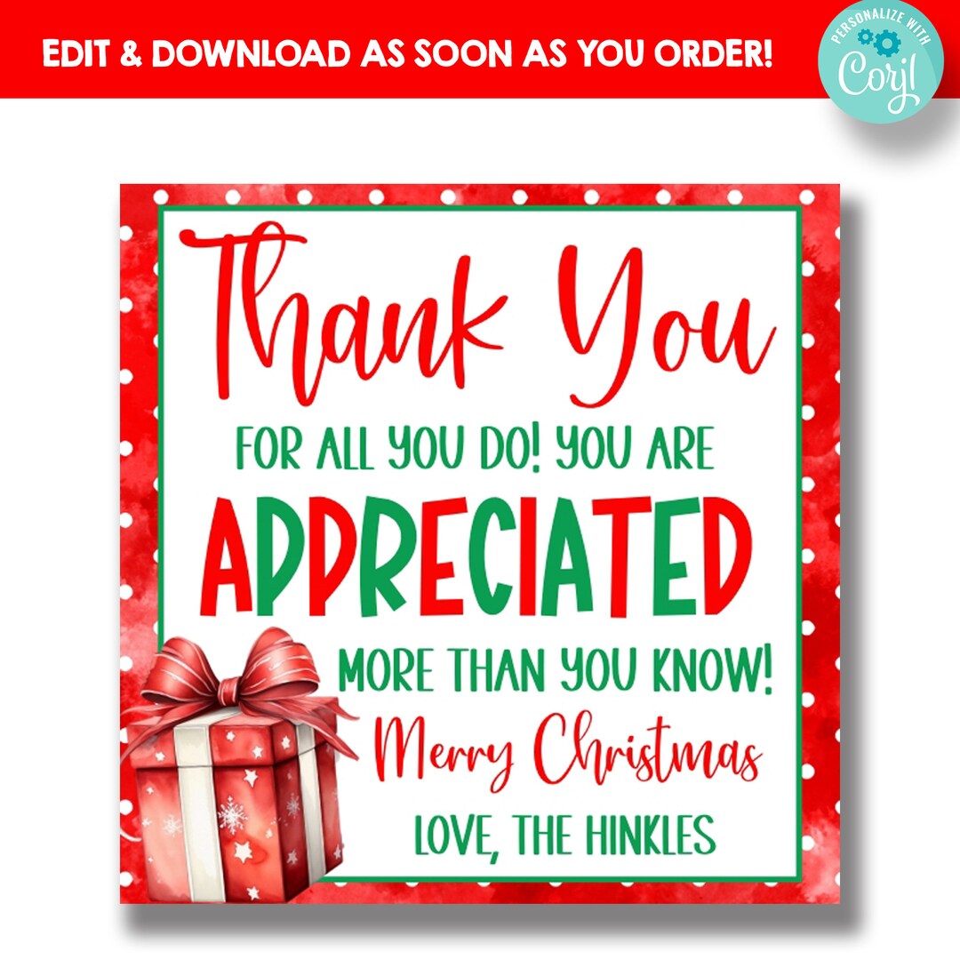 EDITABLE You Are Appreciated More Than You Know Christmas Gift Tags ...