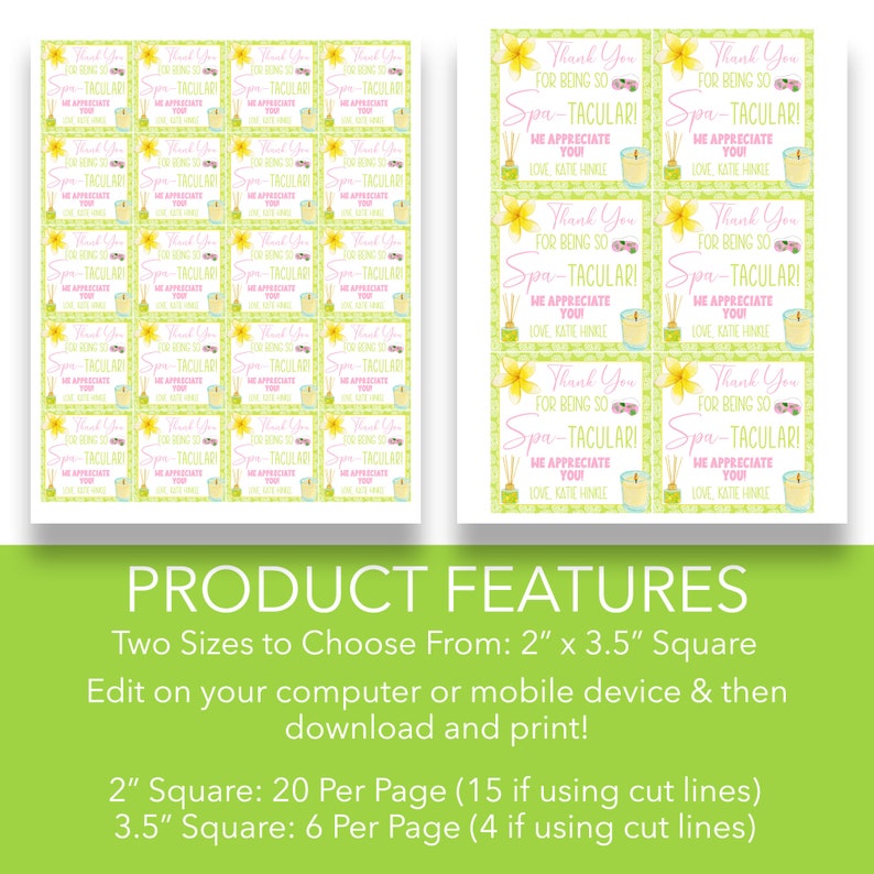 EDITABLE Thank You for Being so Spa-tacular Gift Tags Spa - Etsy