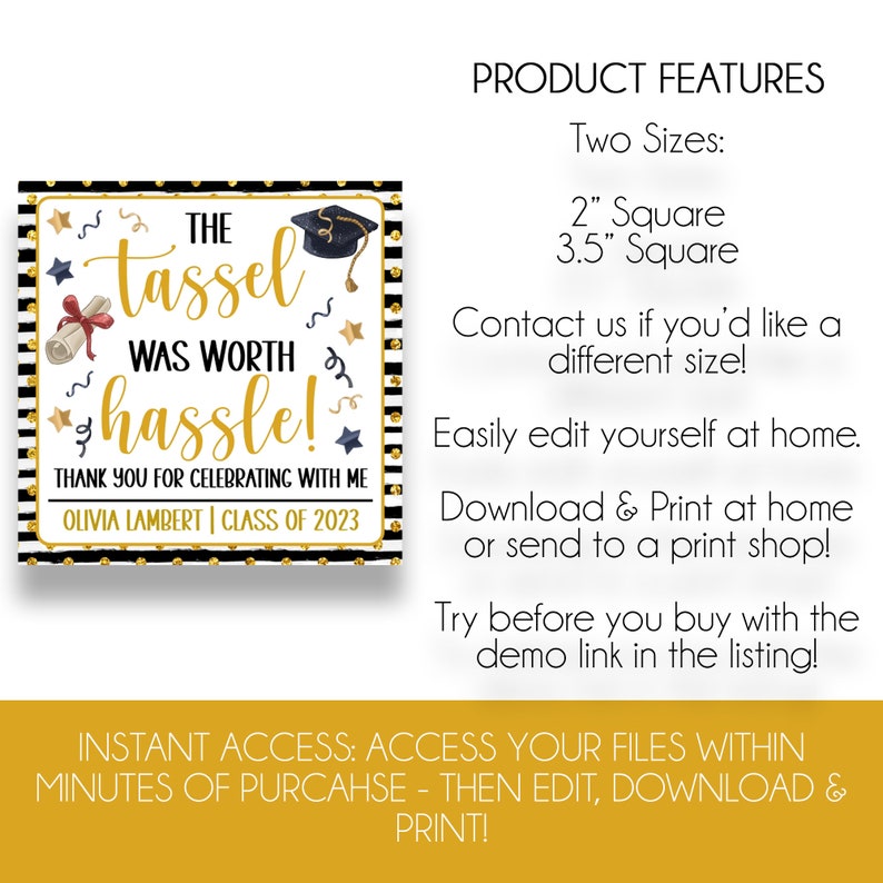 EDITABLE the Tassel Was Worth the Hassle Graduation Gift Tags ...