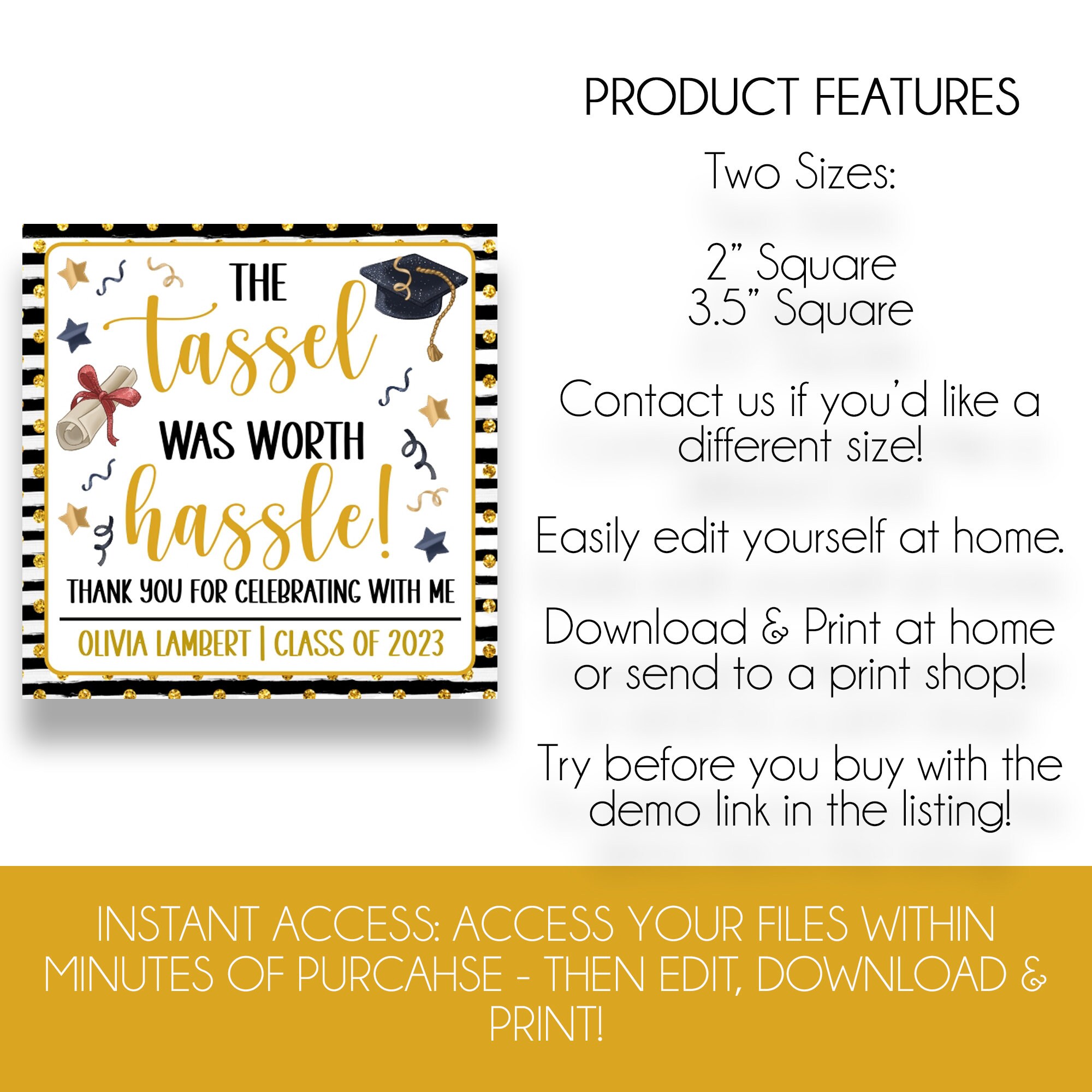 EDITABLE the Tassel Was Worth the Hassle Graduation Gift Tags - Etsy