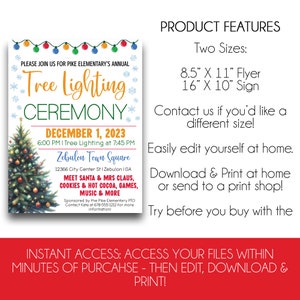 EDITABLE Christmas Tree Lighting Flyer | Tree Lighting Sign | Christmas ...
