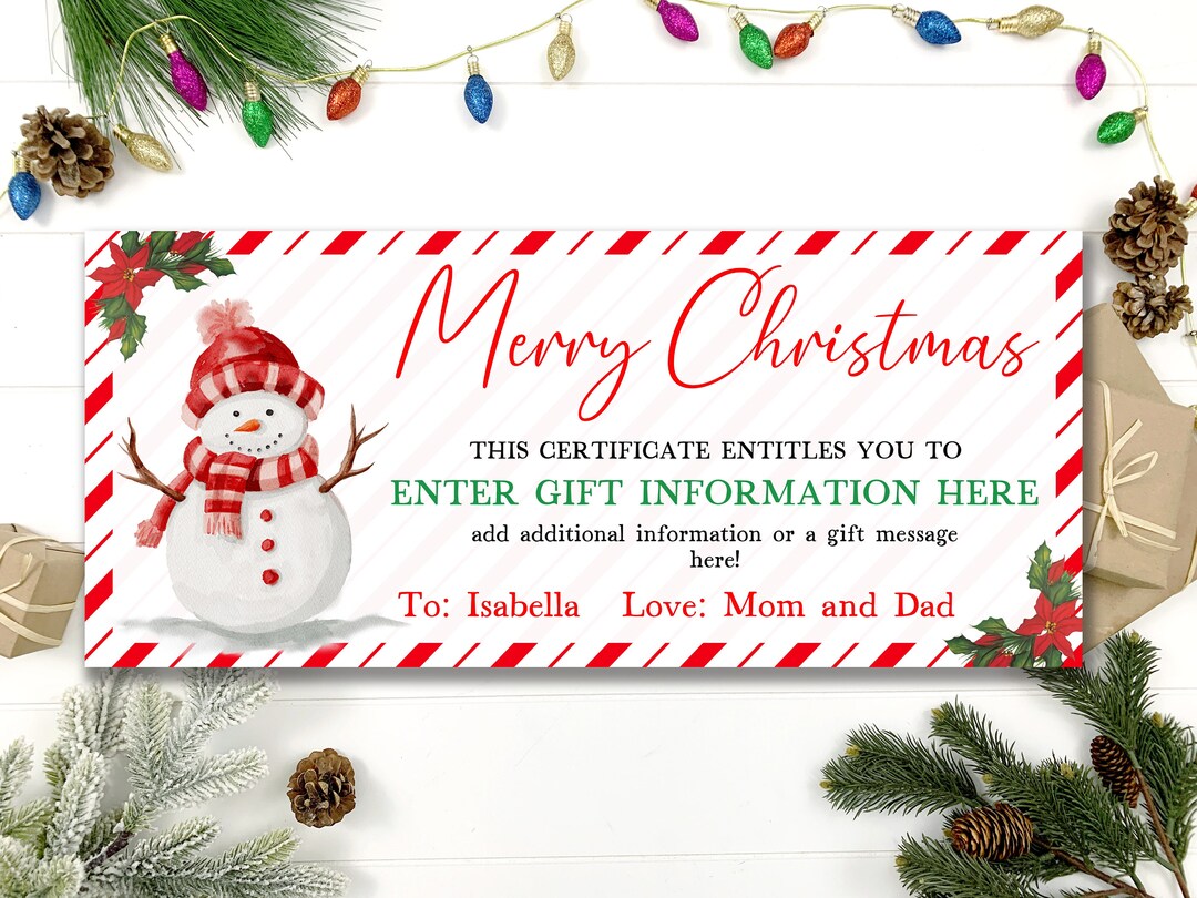 EDITABLE Snowman Christmas Gift Certificate | Merry Christmas Gift ...