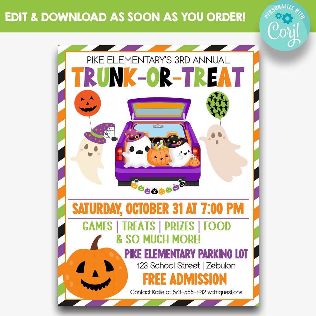EDITABLE Halloween Trunk-or-treat Flyer | Trunk or Treat Invitation ...